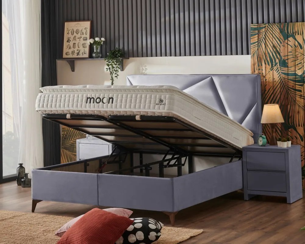 Čalouněná postel MOON s matrací - šedá 160 × 200 cm