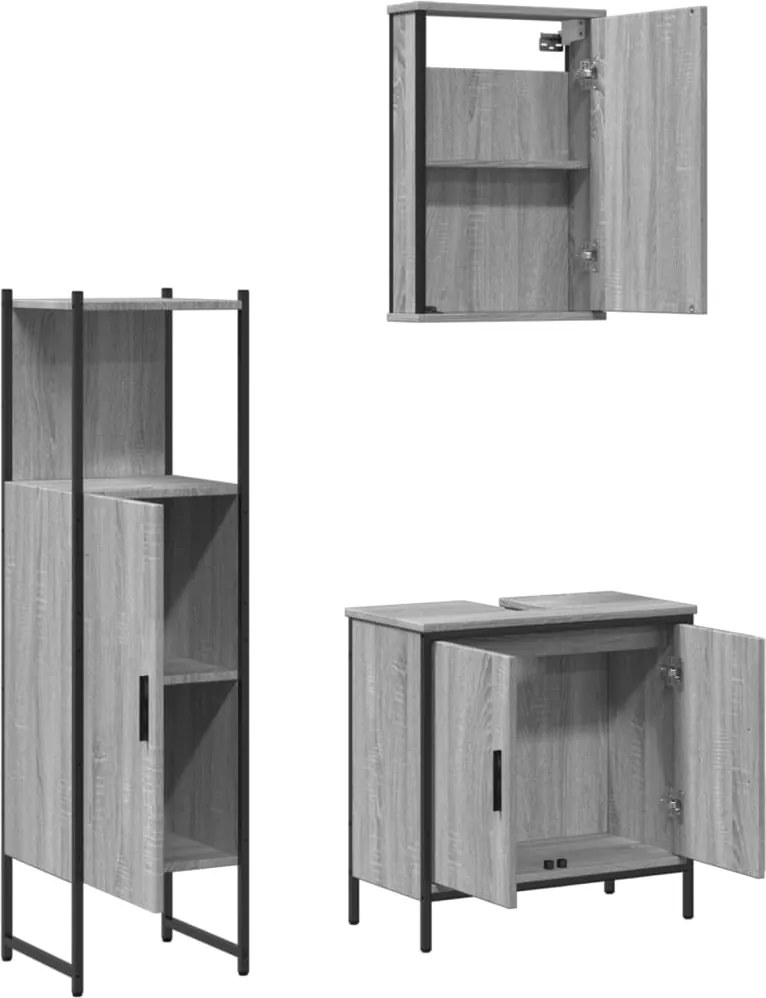 3dílný set koupelnového nábytku šedý sonoma kompozitní dřevo 3214823