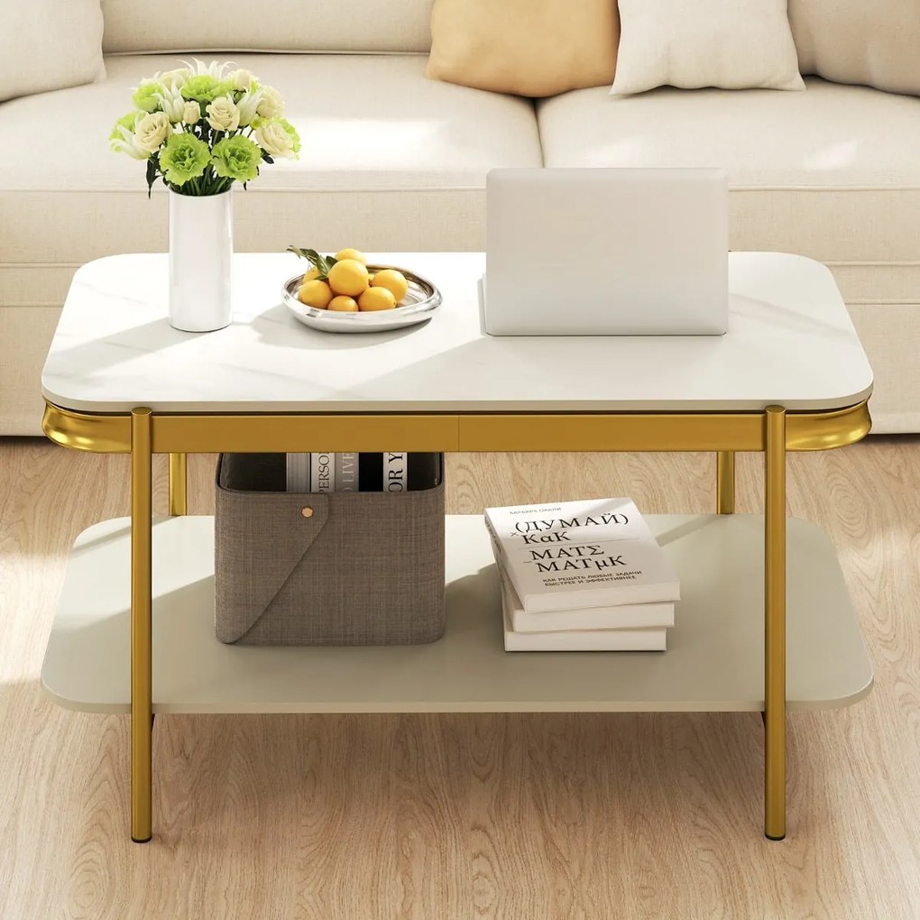 Costway Obdélníkový konferenční stolek Moderní pohovka Accent Table White