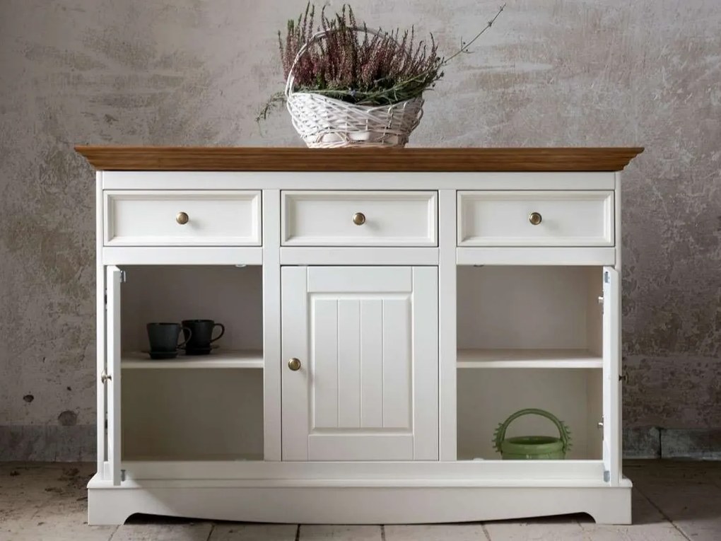 Bílý nábytek Dřevěná komoda Belluno Elegante 3.3, dekor bílá | zlatý dub, masiv, borovice