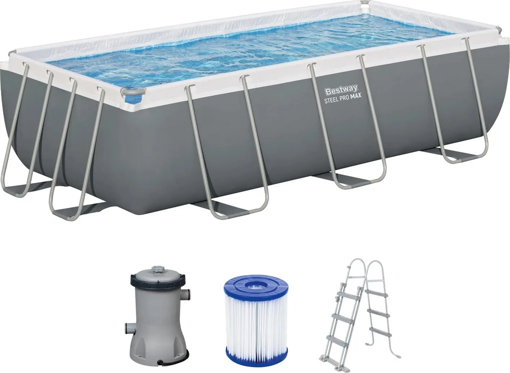 Bestway Bazén Steel Pro MAX Frame šedý, filtrace, schůdky 404x201x100 cm (GS)