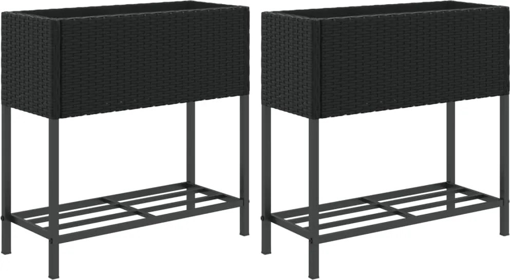 Zahradní truhlíky s policí 2 ks černé 70 x 28 x 70 cm 3210510