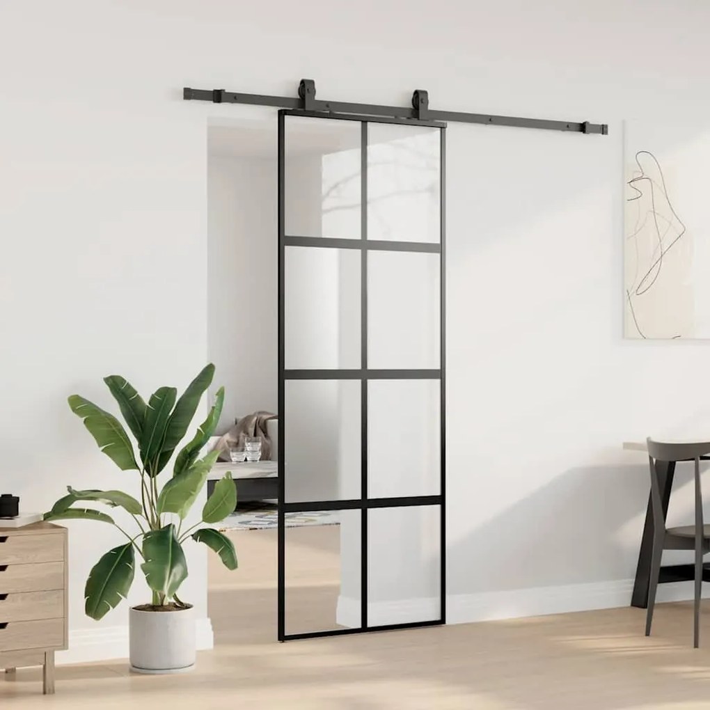 Posuvné dveře se sadou kování černé 76x205 cm Tvrzené sklo 3375892