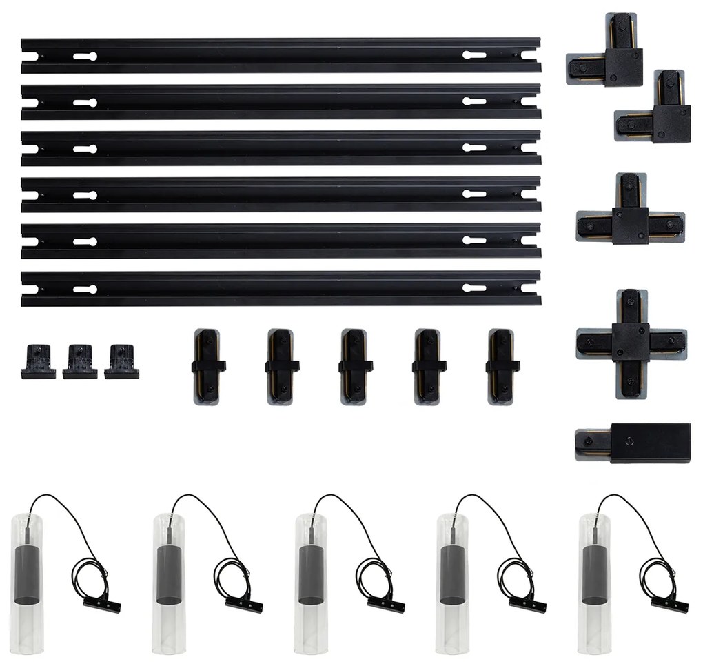 Moderní kolejnicový systém s 5 závěsnými svítidly z tmavého kovu 1-fázový - Iconic Lloyd