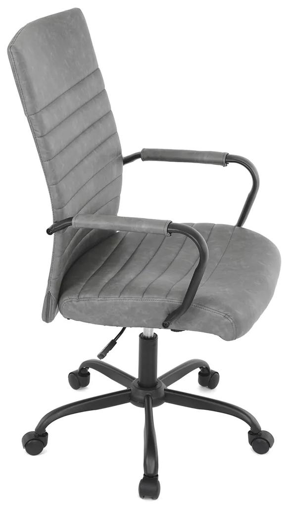 Autronic Kancelářská židle, šedá ekokůže, houpací mech, kolečka pro tvrdé podlahy, černý kov