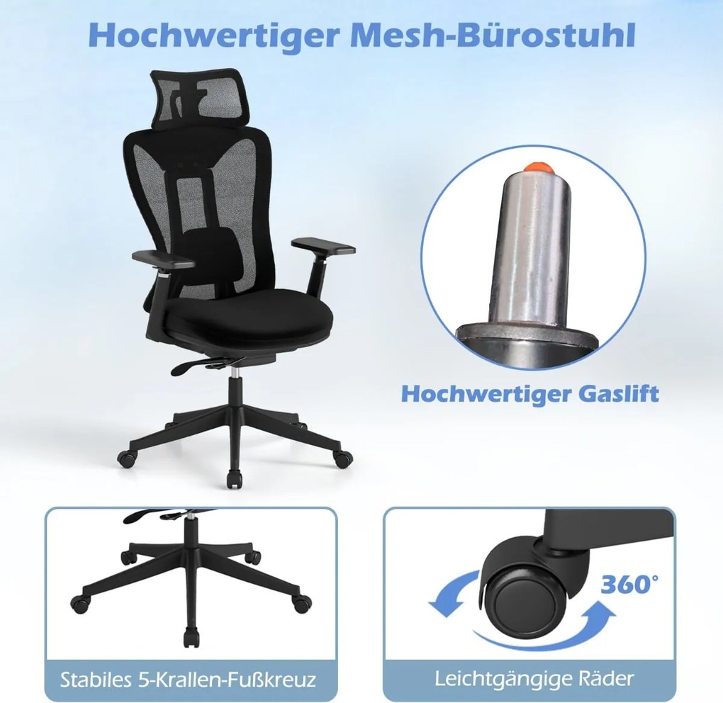 Costway Ergonomická kancelářská židle s nastavitelnou bederní opěrkou a hlavovou