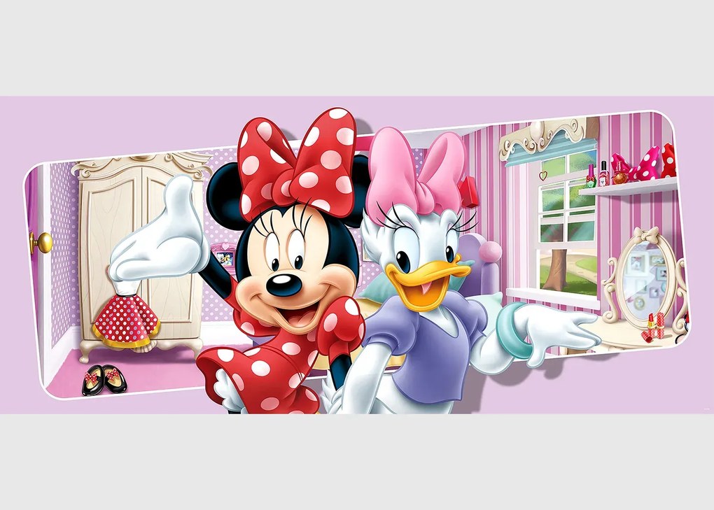 Dětská vliesová fototapeta na zed' Minnie a Daisy v pokojíčku, Disney | 202 x 90 cm | DFTDNH 5383