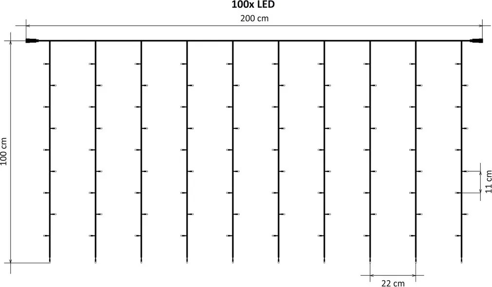 Hobby Line LED světelný závěs do okna, 200 × 100 cm, ledově bílá, 100 diod, čirý kabel, IP20 do interiéru, prodlužovací