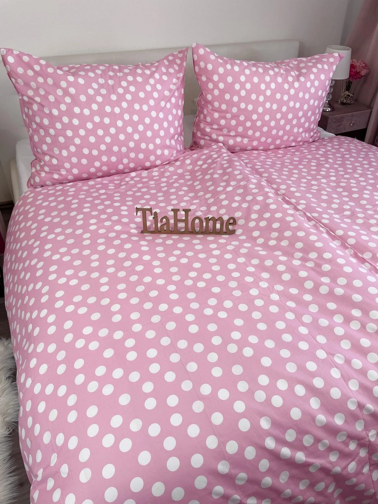 Povlečení balněné Dots růžové TiaHome - 1x Polštář 90x70cm, 1x Přikrývka 140x200cm