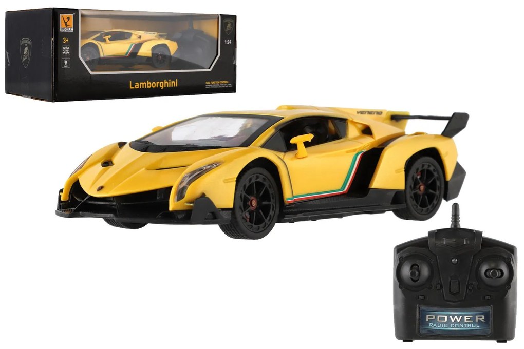 Auto RC Lamborghini plast 20cm 2,4GHz na dálk. ovládání na baterie se světlem v krabici 29x11x14cm