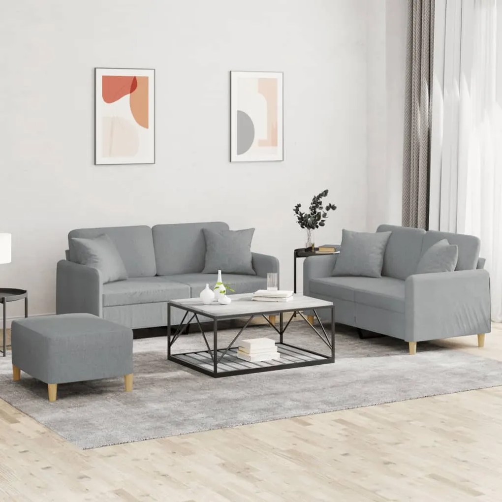 3dílná sedací souprava s polštáři světle šedá textil 3202110
