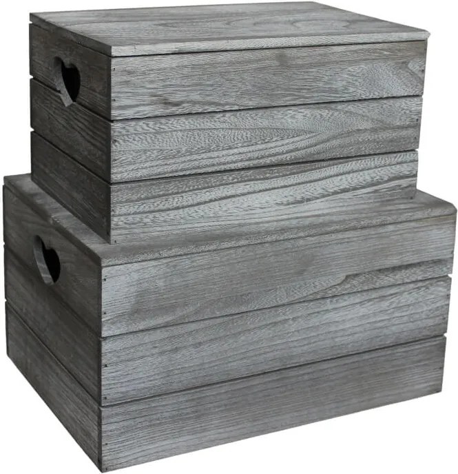 Willow Direct Dřevěná bedýnka s víkem Grey Heart malá 30x20x16 cm