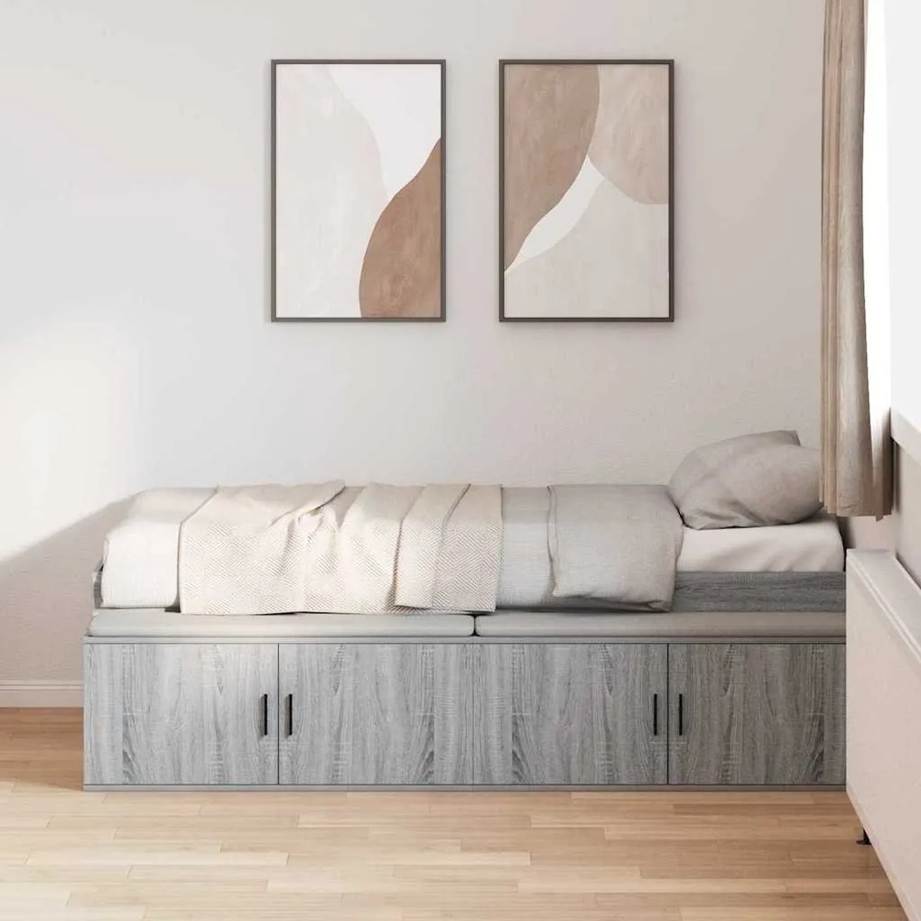 Rám postele se dveřmi Šedá Sonoma 90 x 200 cm Kompozitní dřevo 3335194