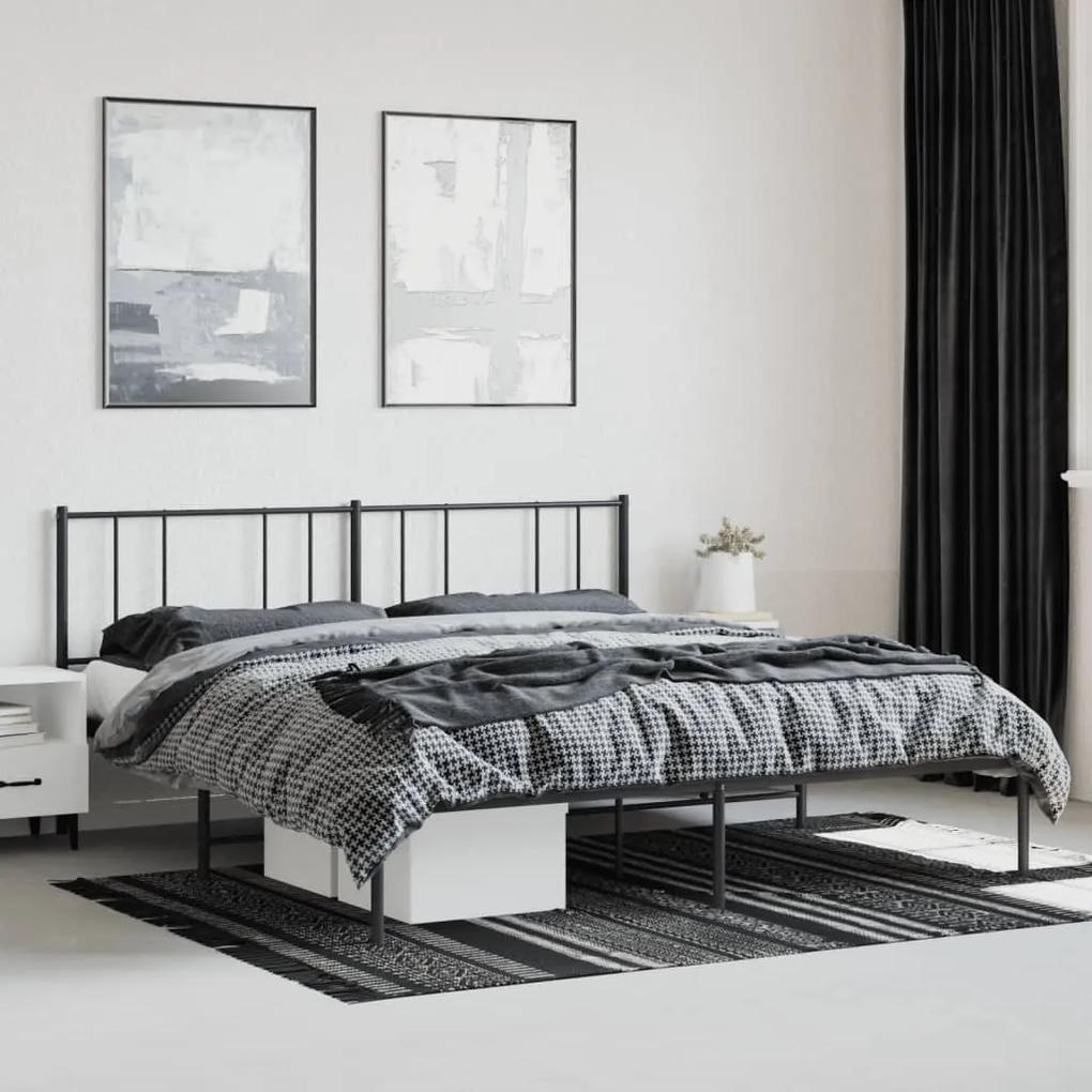 Kovový rám postele s čelem černý 200 x 200 cm - Default Title