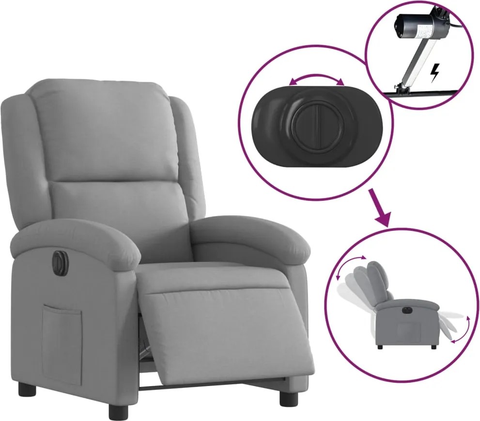 Elektrické polohovací křeslo světle šedé textil 3204140