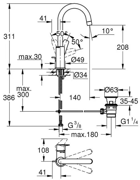 Grohe Start Edge Páková umyvadlová baterie s otočnou výpustí chrom 24201001