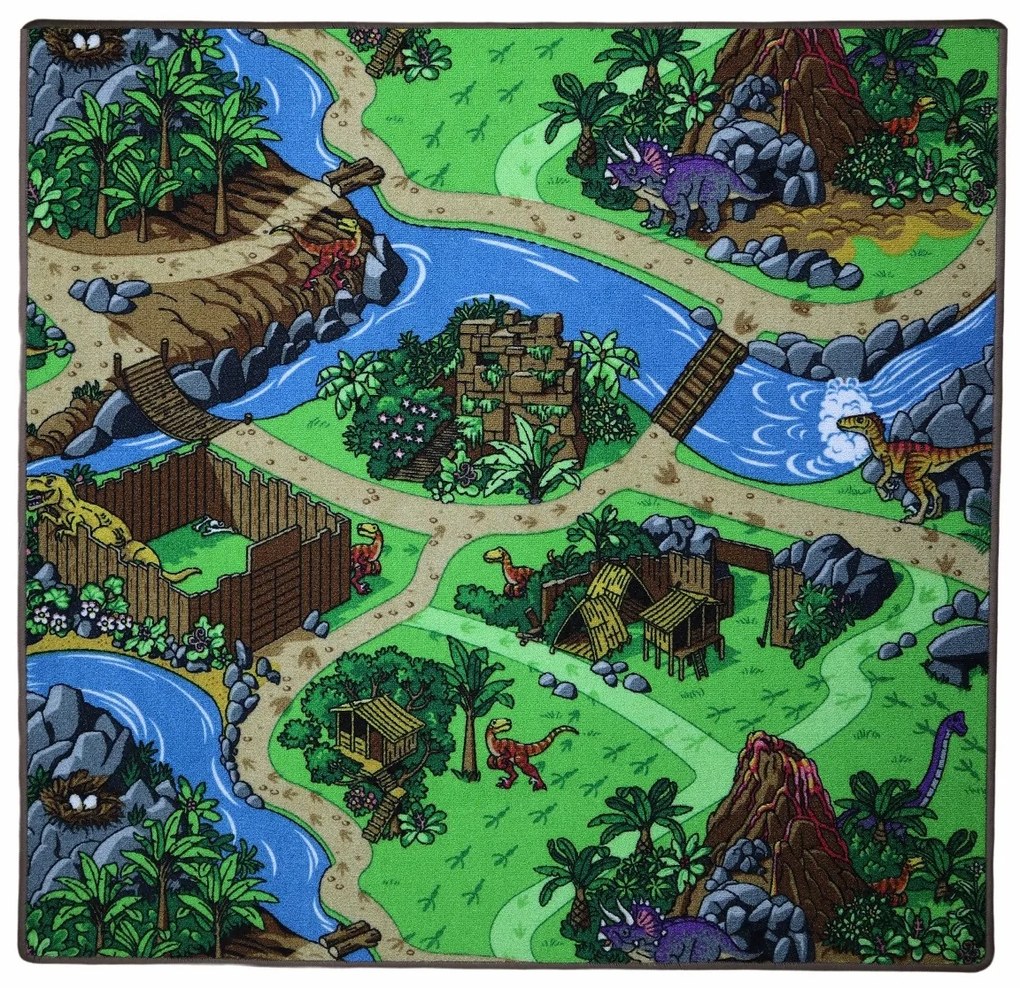 Vopi, Dětský kusový koberec Dino čtverec, 80x80, vícebarevná, dětský pokoj