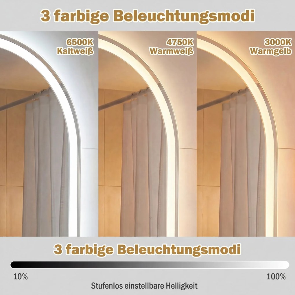 Costway Osvětlené koupelnové zrcadlo na stěnu podsvícené nerozbitné zrcadlo
