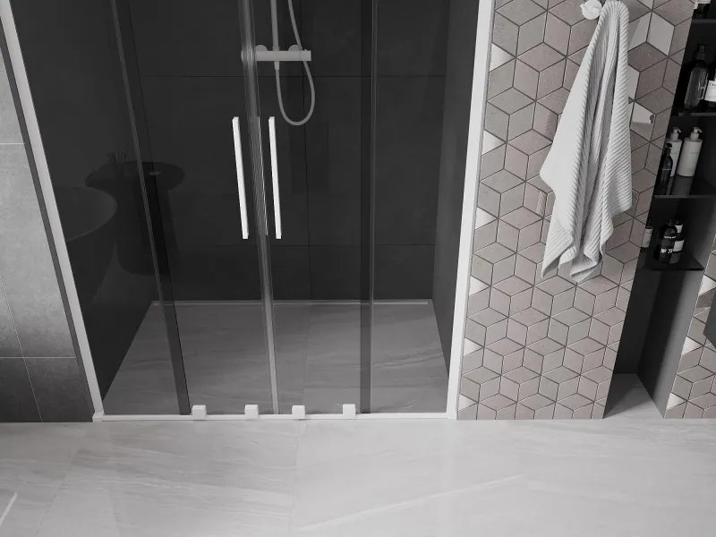 Mexen Velar L Duo, posuvné sprchové dveře do otvoru 160 cm, 8mm šedé sklo, bílá matná, 871-160-003-42-20