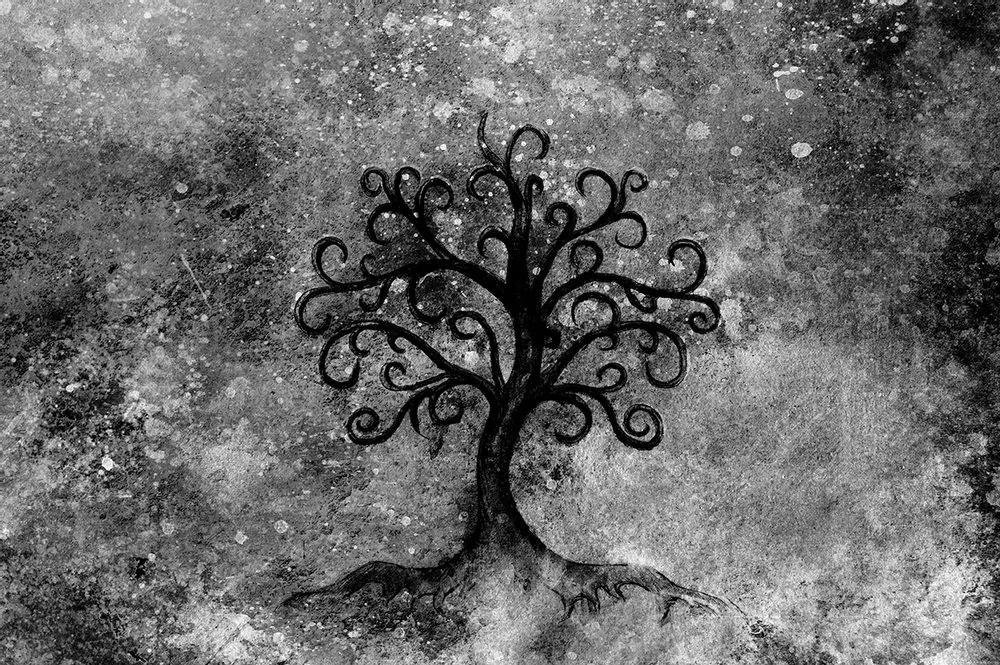 Tapeta strom života černobílý - 300x200 cm