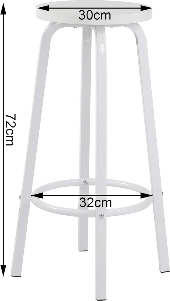 WOLTU Barové židle  sada 2 ks, kulaté sedadlo, kovová konstrukce, MDF, s opěrkou nohou