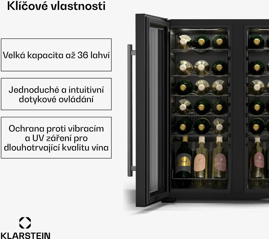 Klarstein Vinotéka Shiraz, 2 chladicí zóny, LED osvětlení, dotykové ovládání, volně stojící