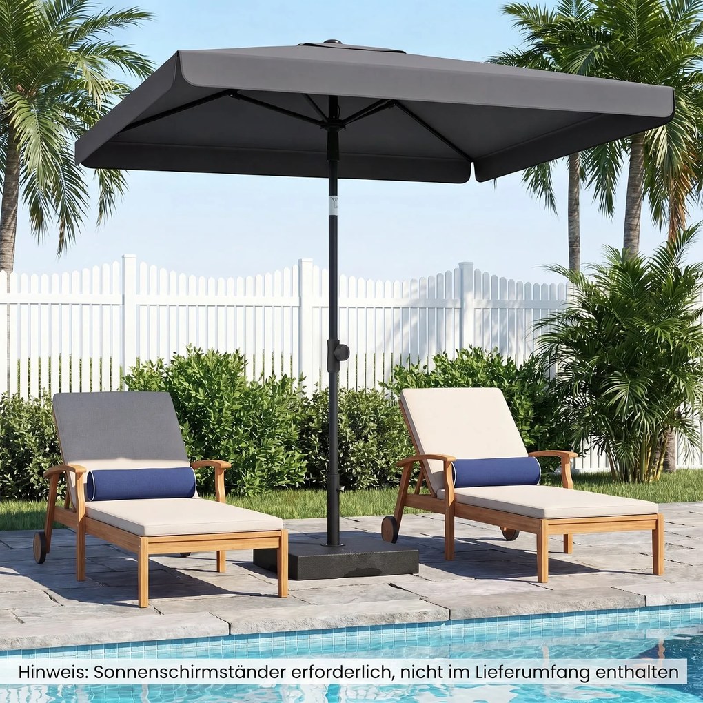 Costway Slunečník Obdélníkový s úhlem sklonu 30° Ohebný – 200 × 130 cm, šedá