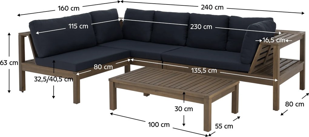 Zahradní set, akáciové dřevo, hnědá/tmavě šedá, PARAG