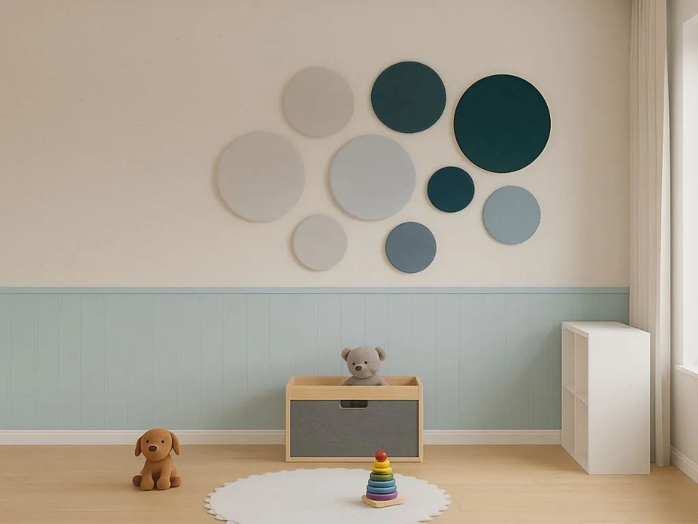 Kulatý čalouněný panel na zeď VELVET Zvolte barvu: Světle šedá, Zvolte rozměr: ø 50 cm, Uchycení na zeď: Bez uchycení (možnost použití lepidla)