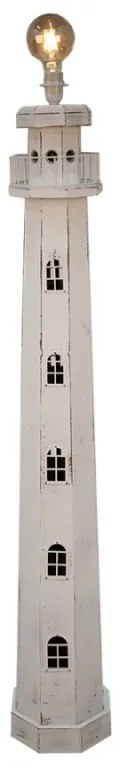 Stojací lampa ve tvaru bílého dřevěného majáku – 23x23x140 cm