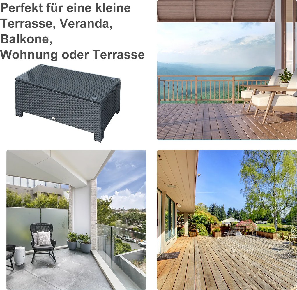 Zahradní stolek Outsunny z polyratanu odolného proti povětrnostním vlivům černý 85x50x39cm na balkon terasu | Aosom.de