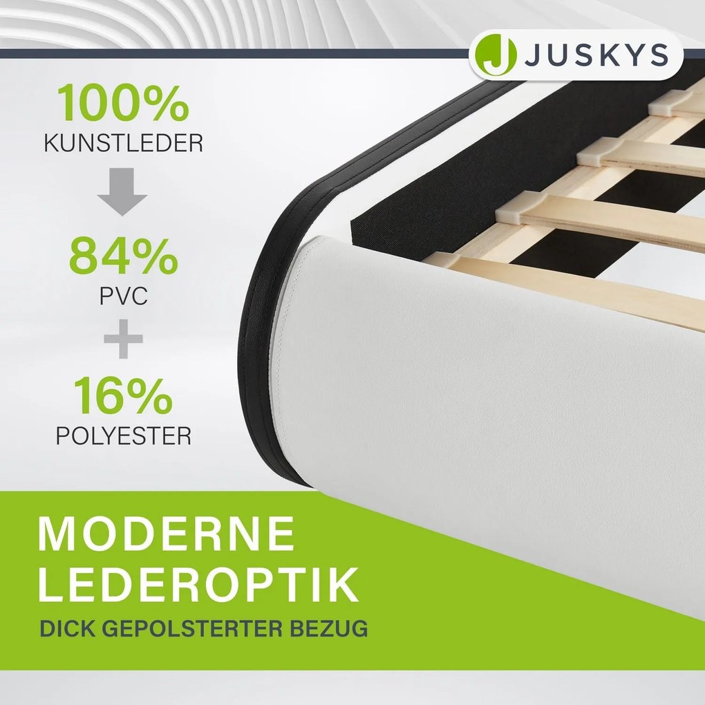 Juskys Čalouněná postel Sevilla s LED osvětlením Barva: Bílá, Velikost: 140 × 200 cm