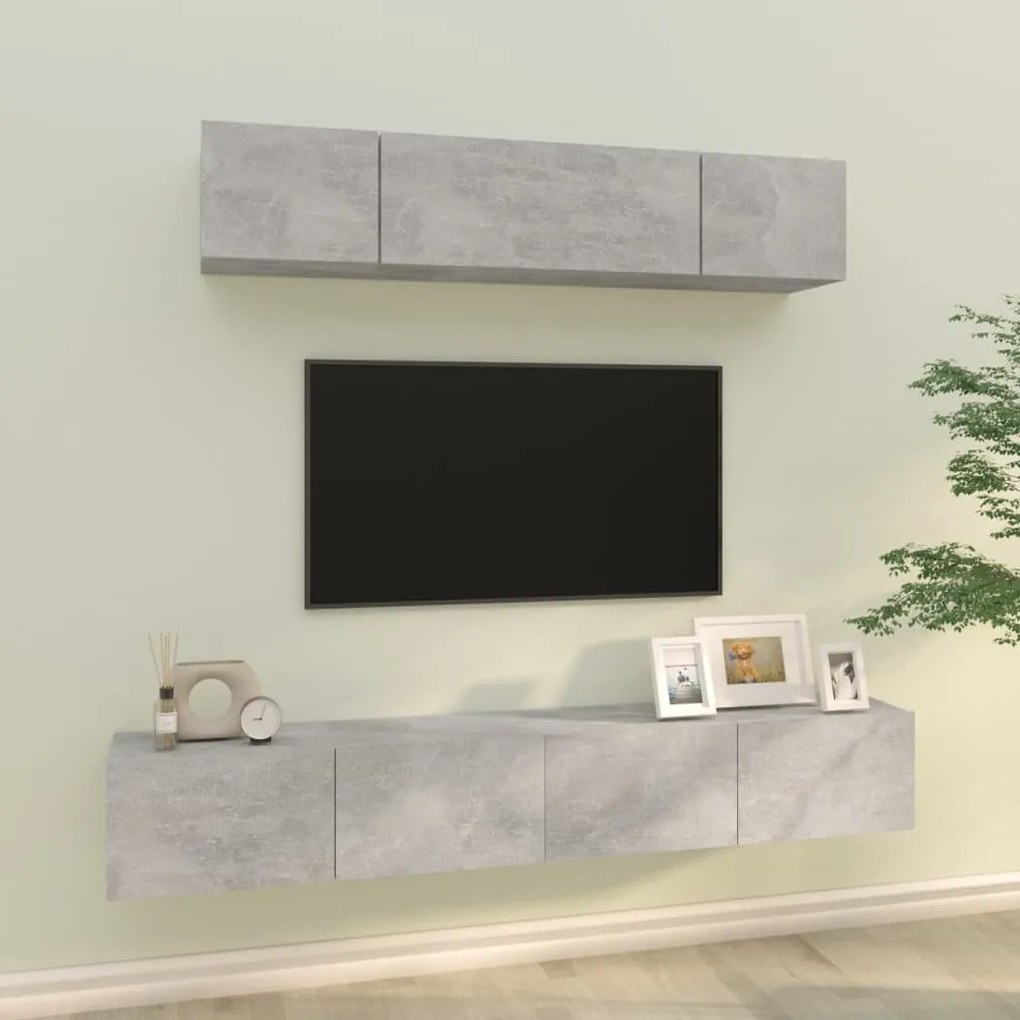 4dílný set TV skříněk betonově šedý kompozitní dřevo 3114529