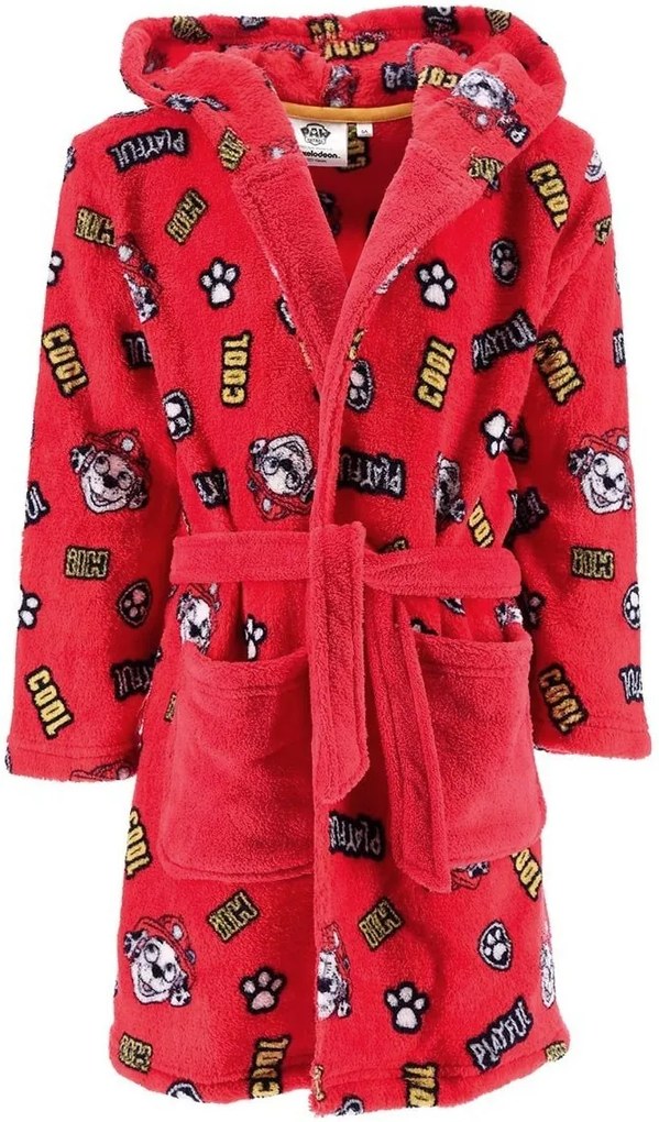 Dětský / chlapecký coral fleece župan s kapucí Tlapková patrola - Paw Patrol - motiv Marshall, EU 104 Červená
