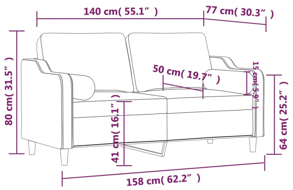 2místná pohovka s polštáři tmavě šedá 140 cm textil - Default Title