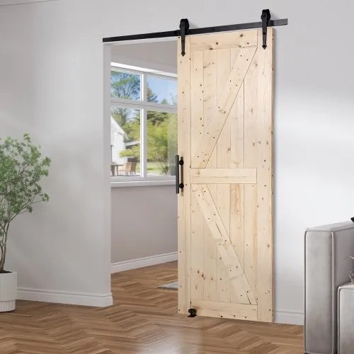 Sada dřevěných posuvných dveří a kování hladce 76,2 × 213,4 cm