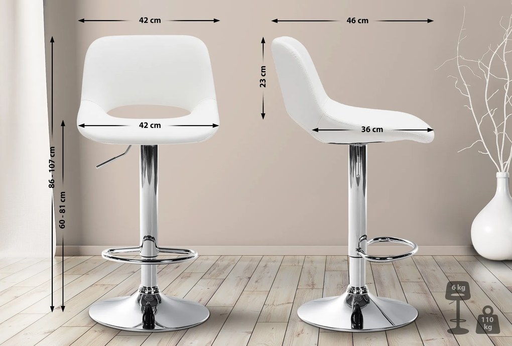 Barová židle Camden umělá kůže chromovaná konstrukce – bílá