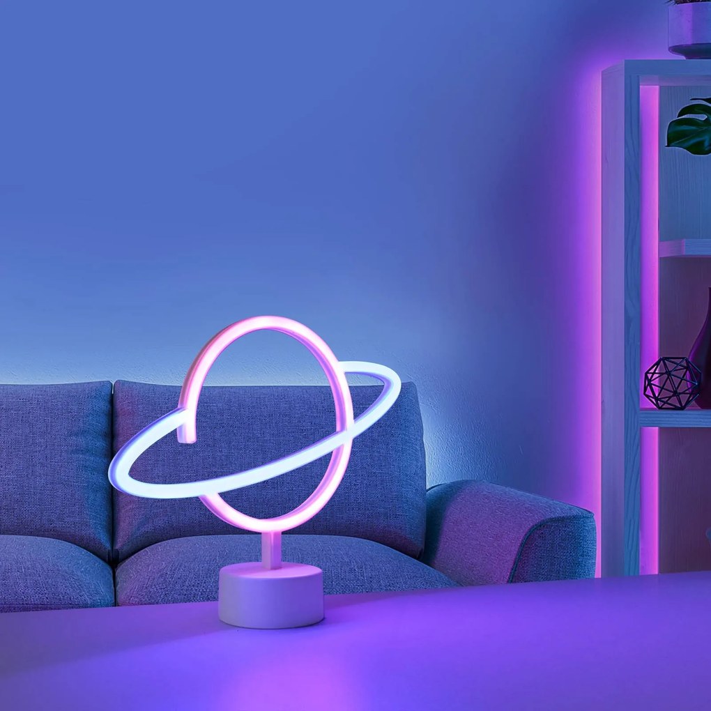 LED stolní lampa Neon Saturn, na baterii