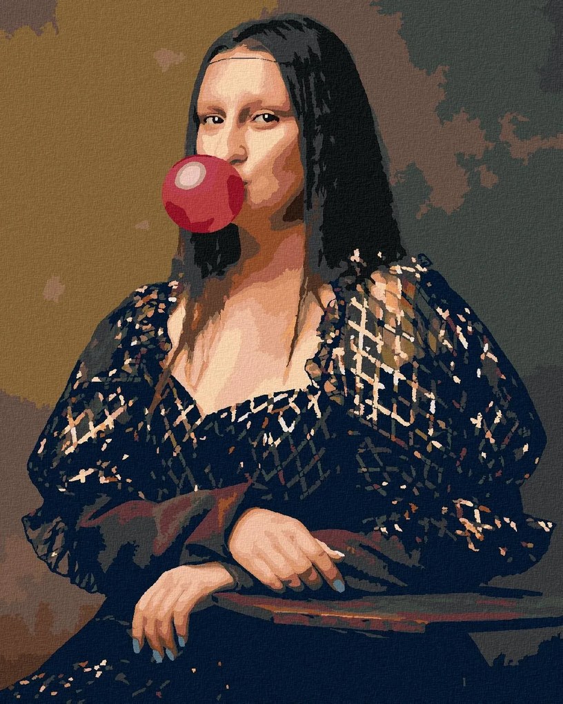 zuty malování podle čísel - mona lisa s bublinou, 40x50 cm, vypnuté plátno na rám