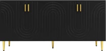 Aosom Černá komoda s unikátním vlnitým designem, 152×40×75 cm, černá