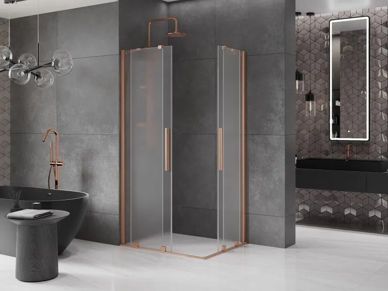 Mexen Velar Duo, sprchový kout s posuvnými dveřmi 100 x 90 cm, 8mm sklo námraza, měděná matná, 871-100-090-32-65