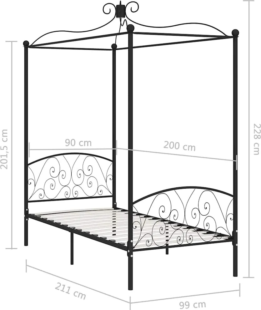 Rám postele s nebesy černý kovový 90 x 200 cm 284474