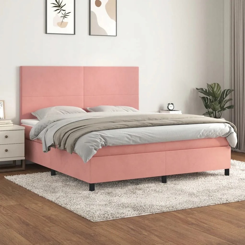 Box Spring Postel S Matrací Samet Růžová Hladký design 160 x 200 cm