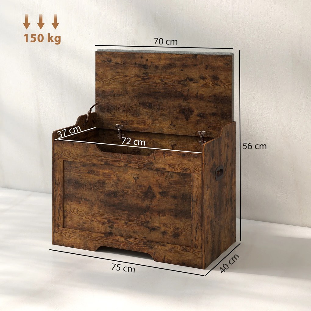 HOMCOM úložná lavice 103L multifunkční v dřevěném vzhledu se šedým sedákem, 75x40x56 cm