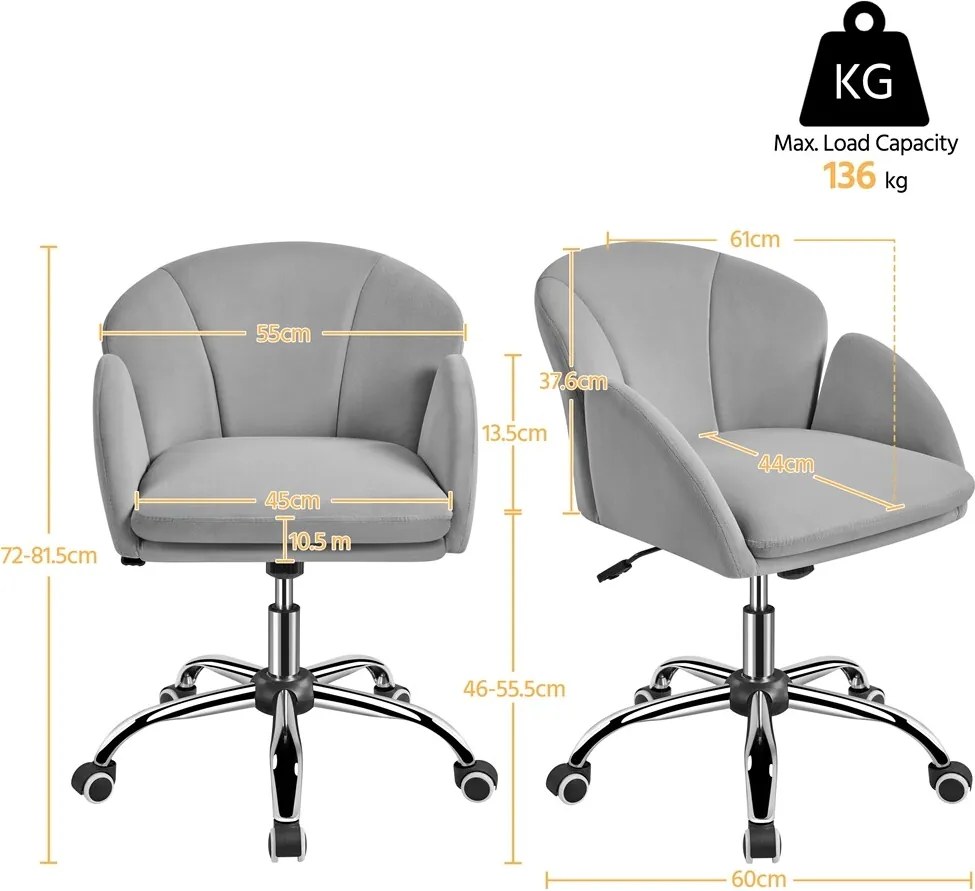 Kancelářská židle Yaheetech – světle šedá (255829956821)