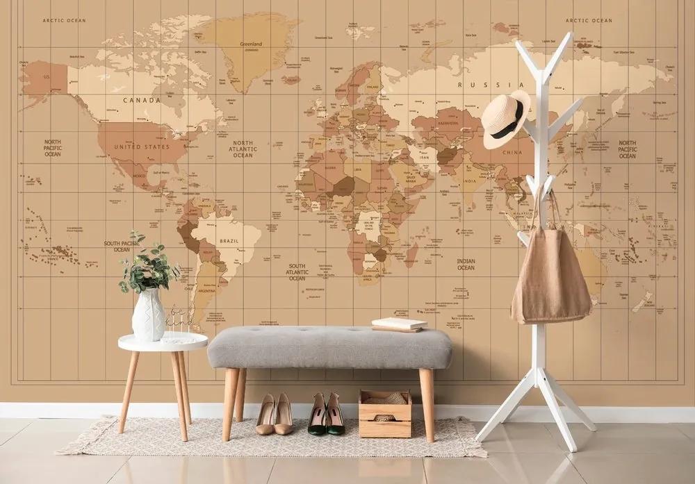 Samolepící tapeta mapa světa v béžovém odstínu - 150x100 cm