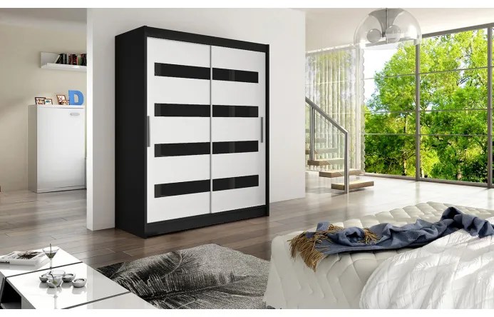 Moderní prostorná šatní skříň Pablo - černá/bílá