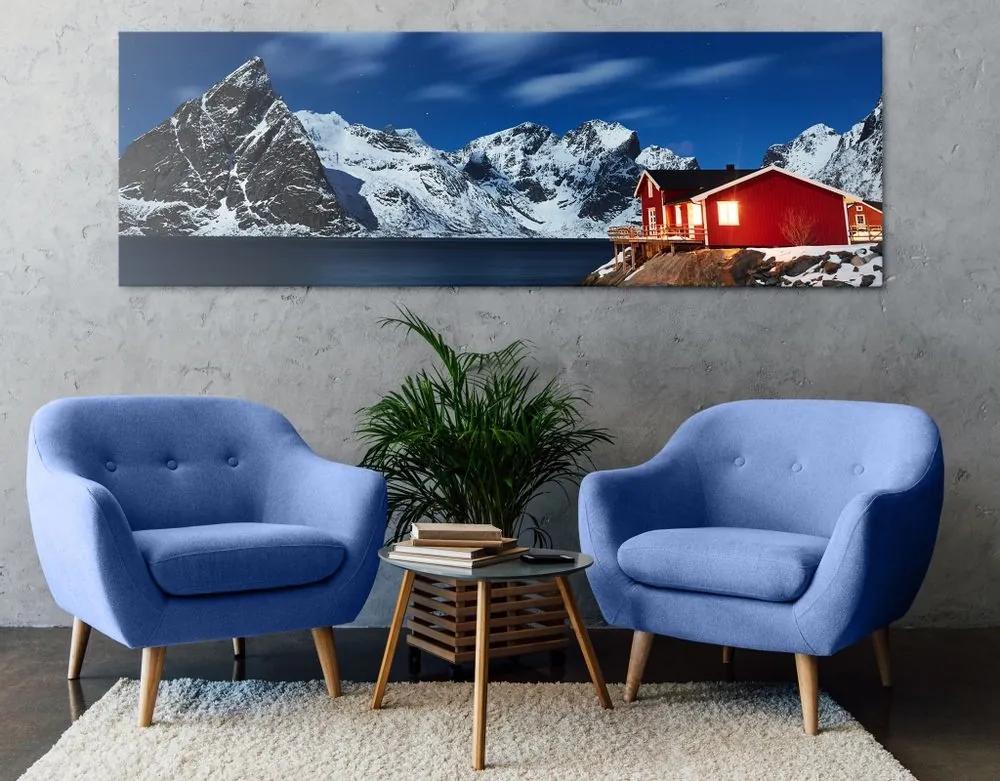 Obraz noční krajina v Norsku - 150x50 cm