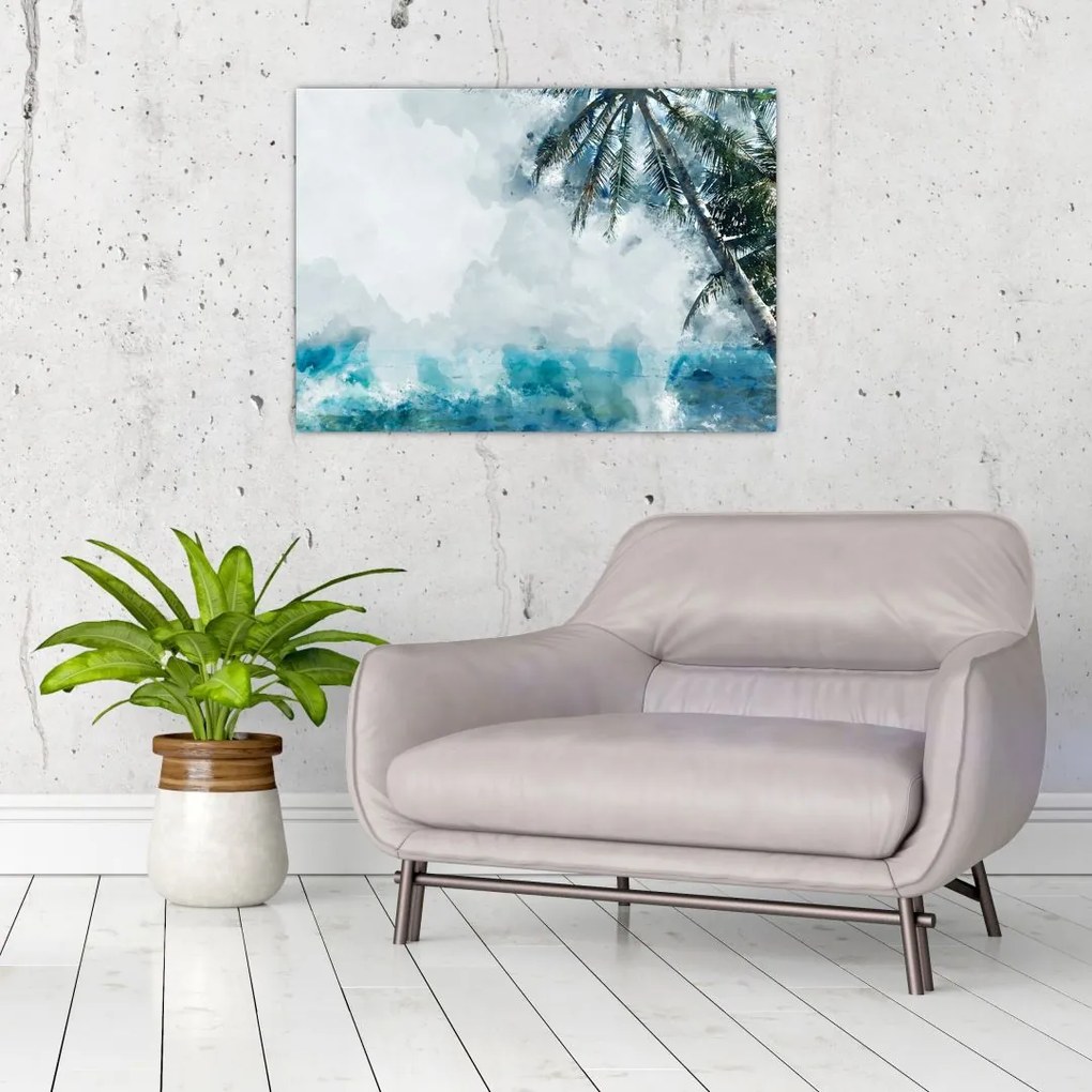Skleněný obraz palmy nad mořem (70x50 cm)
