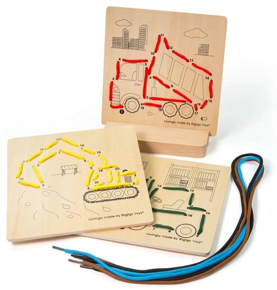 Bigjigs Toys Provlékání podle čísel Stavební stroje